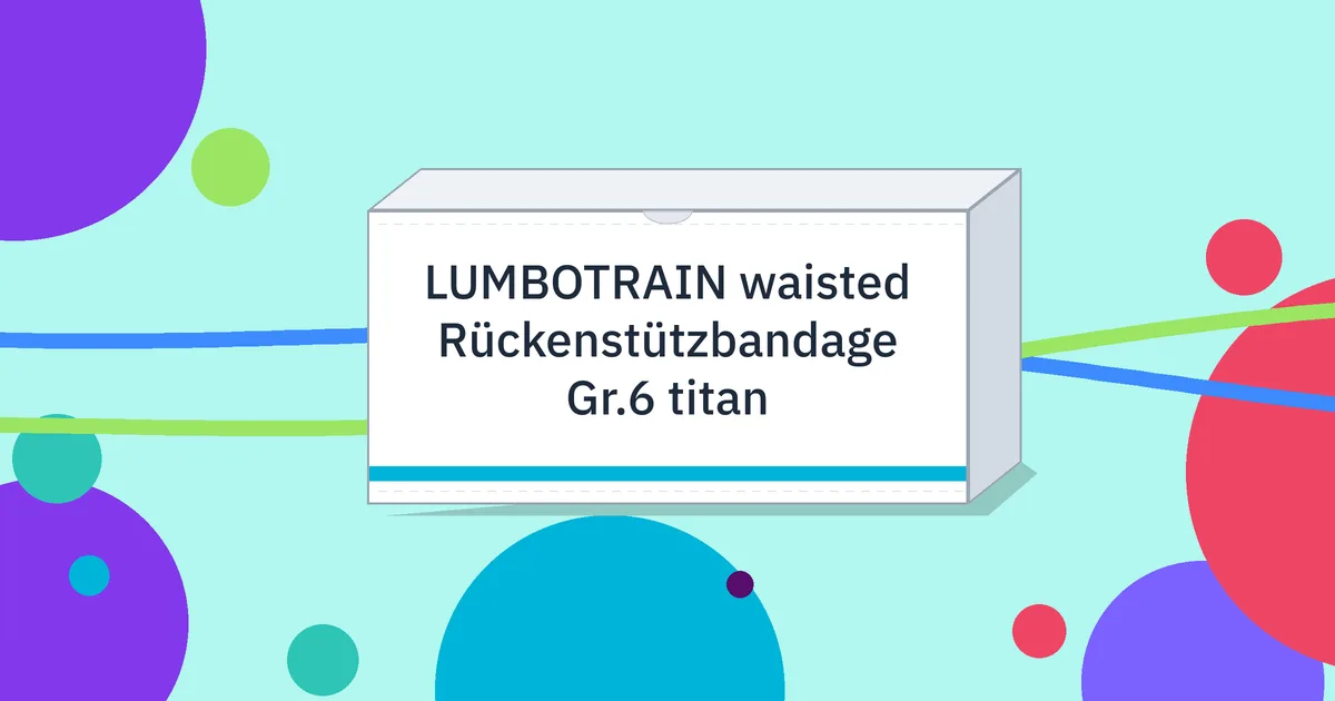 Symbolbild: Packung mit der Aufschrift LUMBOTRAIN waisted Rückenstützbandage Gr.6 titan (PZN 19346563) – Verfügbarkeit und Bezug in Apotheken in Frankfurt am Main