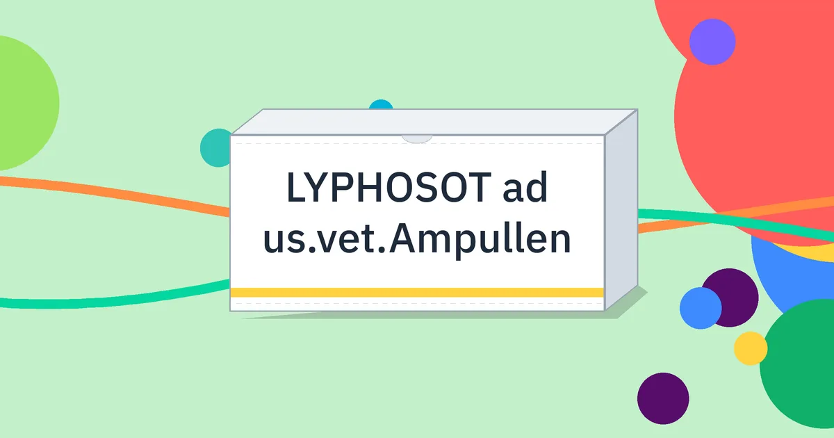 Symbolbild: Packung mit der Aufschrift LYPHOSOT ad us.vet.Ampullen (PZN 10985994) – Verfügbarkeit und Bezug in Apotheken in Frankfurt am Main