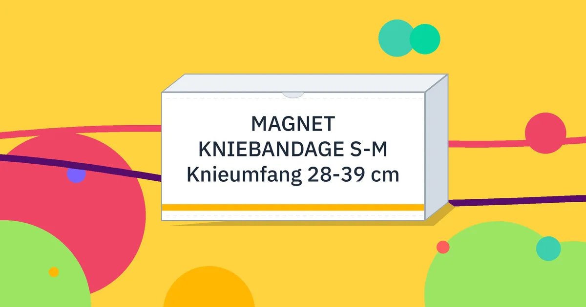 Symbolbild: Packung mit der Aufschrift MAGNET KNIEBANDAGE S-M Knieumfang 28-39 cm (PZN 05548369) – Verfügbarkeit und Bezug in Apotheken in Frankfurt am Main