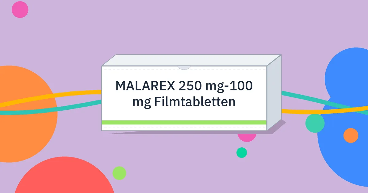 Symbolbild: Packung mit der Aufschrift MALAREX 250 mg-100 mg Filmtabletten (PZN 19956913) – Verfügbarkeit und Bezug in Apotheken in Frankfurt am Main