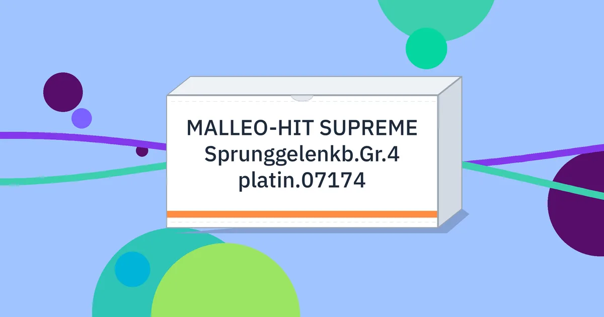 Symbolbild: Packung mit der Aufschrift MALLEO-HIT SUPREME Sprunggelenkb.Gr.4 platin.07174 (PZN 15200621) – Verfügbarkeit und Bezug in Apotheken in Frankfurt am Main