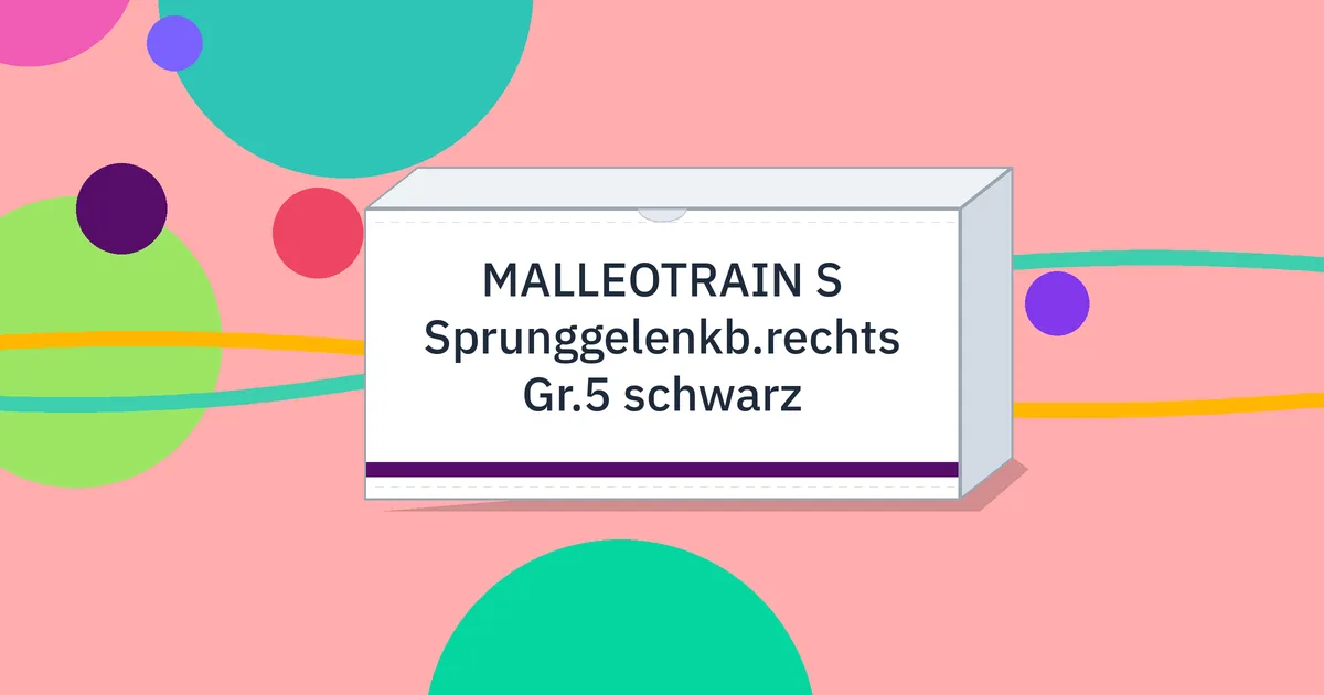 Symbolbild: Packung mit der Aufschrift MALLEOTRAIN S Sprunggelenkb.rechts Gr.5 schwarz (PZN 10220553) – Verfügbarkeit und Bezug in Apotheken in Frankfurt am Main