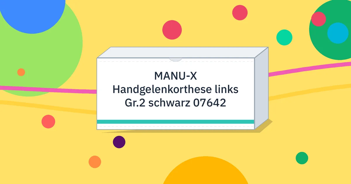 Symbolbild: Packung mit der Aufschrift MANU-X Handgelenkorthese links Gr.2 schwarz 07642 (PZN 16735703) – Verfügbarkeit und Bezug in Apotheken in Frankfurt am Main
