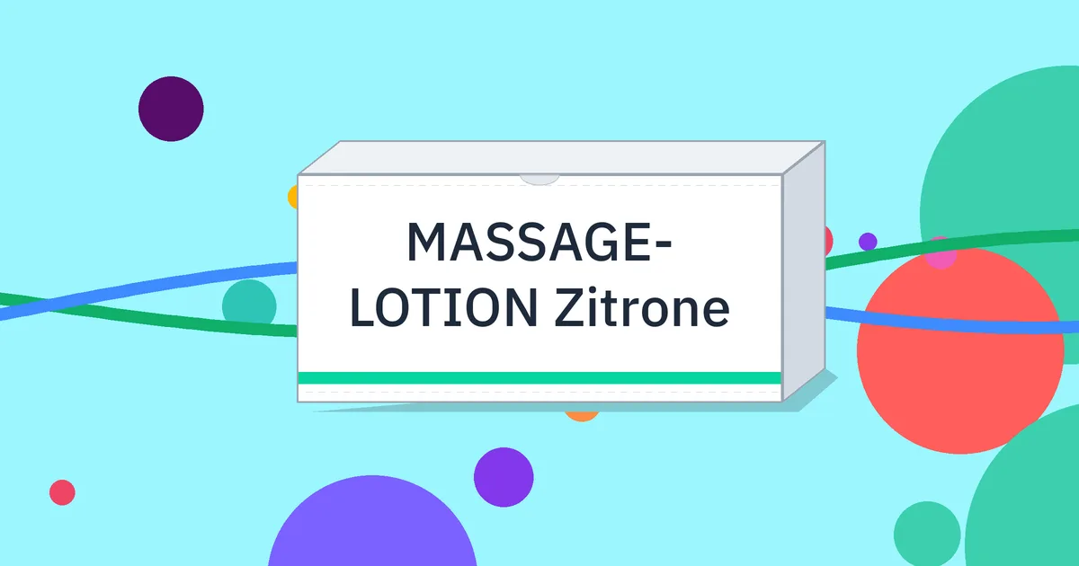 Symbolbild: Packung mit der Aufschrift MASSAGE-LOTION Zitrone (PZN 01041768) – Verfügbarkeit und Bezug in Apotheken in Frankfurt am Main