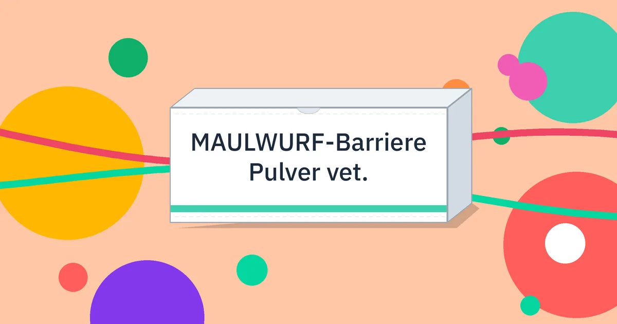 Symbolbild: Packung mit der Aufschrift MAULWURF-Barriere Pulver vet. (PZN 04343866) – Verfügbarkeit und Bezug in Apotheken in Frankfurt am Main