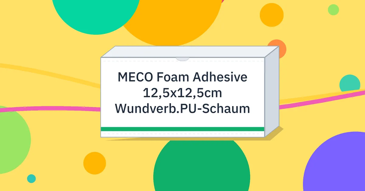 Symbolbild: Packung mit der Aufschrift MECO Foam Adhesive 12,5x12,5cm Wundverb.PU-Schaum (PZN 20090577) – Verfügbarkeit und Bezug in Apotheken in Frankfurt am Main