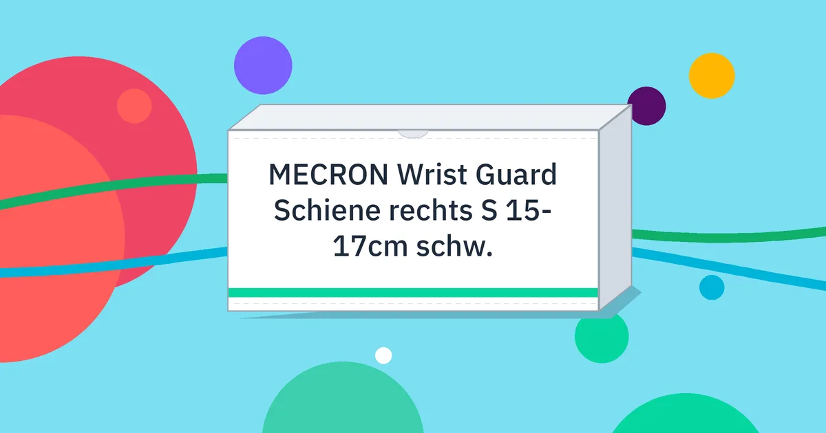 Symbolbild: Packung mit der Aufschrift MECRON Wrist Guard Schiene rechts S 15-17cm schw. (PZN 16630766) – Verfügbarkeit und Bezug in Apotheken in Frankfurt am Main