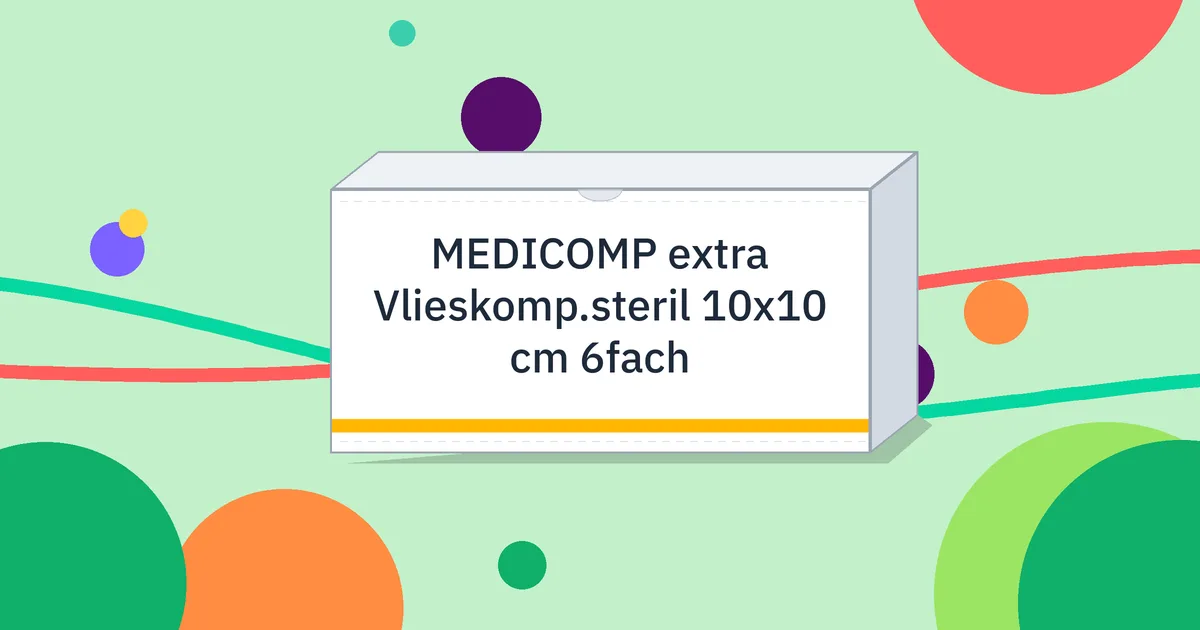 Symbolbild: Packung mit der Aufschrift MEDICOMP extra Vlieskomp.steril 10x10 cm 6fach (PZN 20085317) – Verfügbarkeit und Bezug in Apotheken in Frankfurt am Main