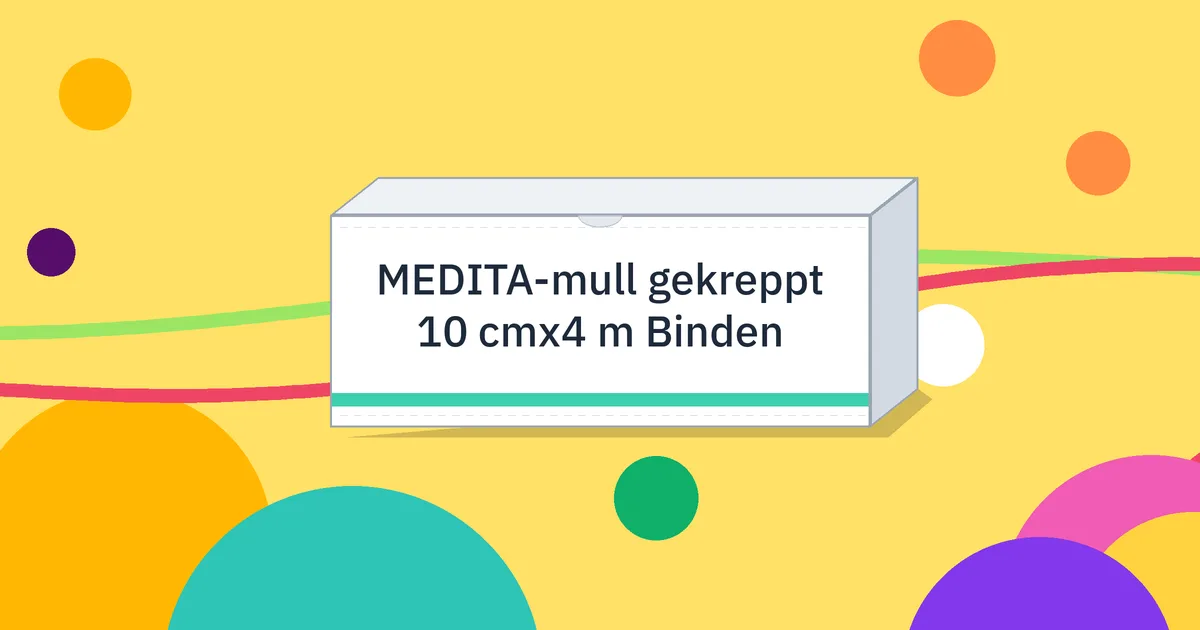 Symbolbild: Packung mit der Aufschrift MEDITA-mull gekreppt 10 cmx4 m Binden (PZN 19452124) – Verfügbarkeit und Bezug in Apotheken in Frankfurt am Main