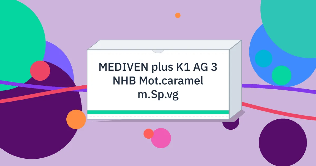 Symbolbild: Packung mit der Aufschrift MEDIVEN plus K1 AG 3 NHB Mot.caramel m.Sp.vg (PZN 15916325) – Verfügbarkeit und Bezug in Apotheken in Frankfurt am Main