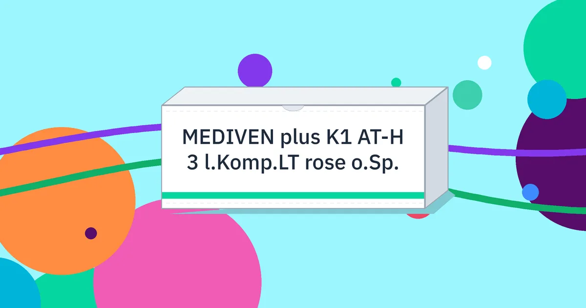 Symbolbild: Packung mit der Aufschrift MEDIVEN plus K1 AT-H 3 l.Komp.LT rose o.Sp. (PZN 15038008) – Verfügbarkeit und Bezug in Apotheken in Frankfurt am Main