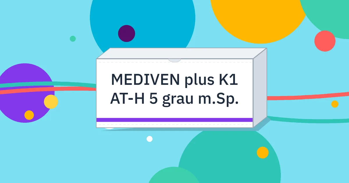 Symbolbild: Packung mit der Aufschrift MEDIVEN plus K1 AT-H 5 grau m.Sp. (PZN 18933005) – Verfügbarkeit und Bezug in Apotheken in Frankfurt am Main