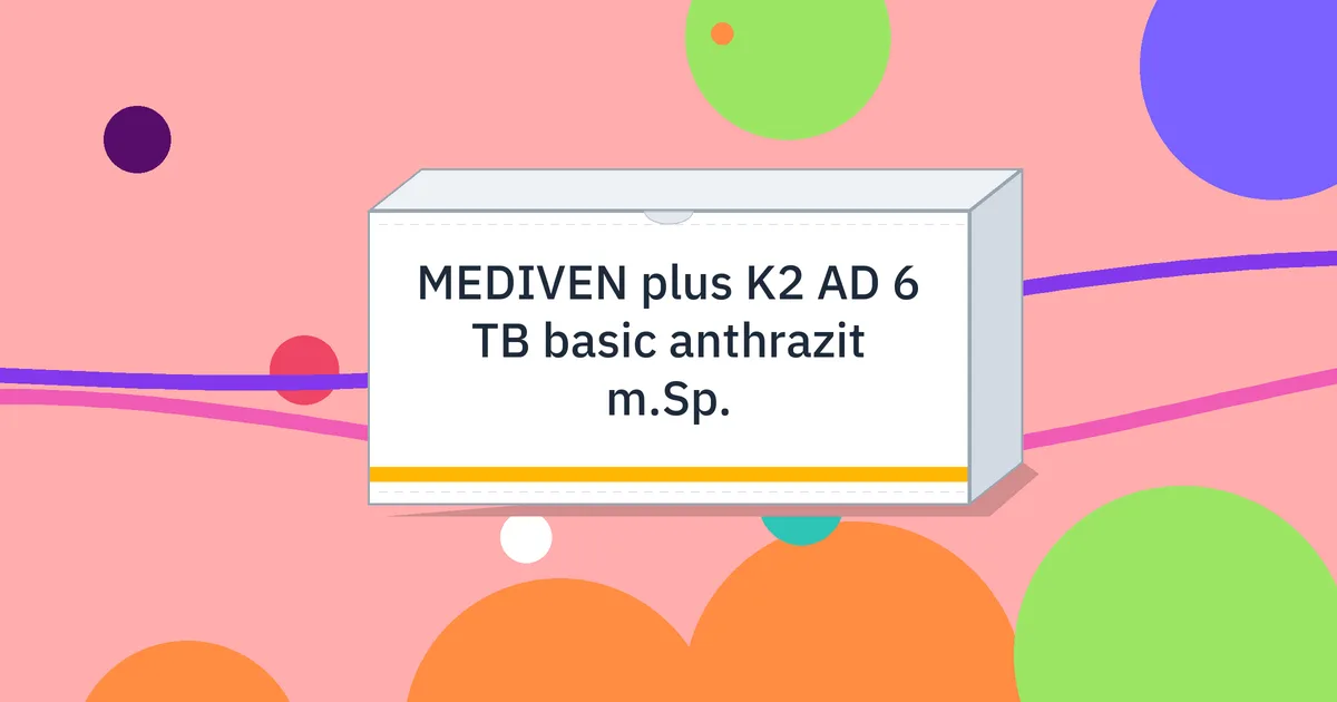 Symbolbild: Packung mit der Aufschrift MEDIVEN plus K2 AD 6 TB basic anthrazit m.Sp. (PZN 15094047) – Verfügbarkeit und Bezug in Apotheken in Frankfurt am Main