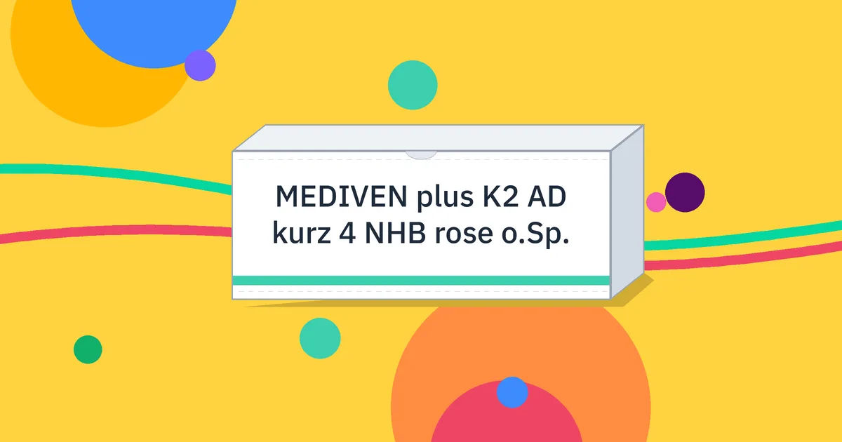 Symbolbild: Packung mit der Aufschrift MEDIVEN plus K2 AD kurz 4 NHB rose o.Sp. (PZN 15925100) – Verfügbarkeit und Bezug in Apotheken in Frankfurt am Main