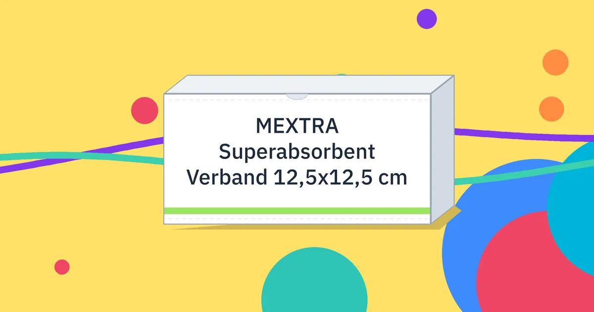 Symbolbild: Packung mit der Aufschrift MEXTRA Superabsorbent Verband 12,5x12,5 cm (PZN 19792529) – Verfügbarkeit und Bezug in Apotheken in Frankfurt am Main
