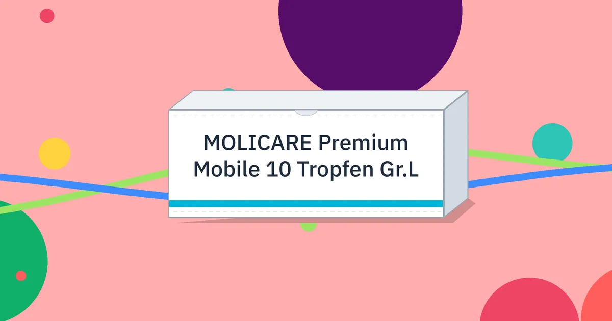 Symbolbild: Packung mit der Aufschrift MOLICARE Premium Mobile 10 Tropfen Gr.L (PZN 17936674) – Verfügbarkeit und Bezug in Apotheken in Frankfurt am Main