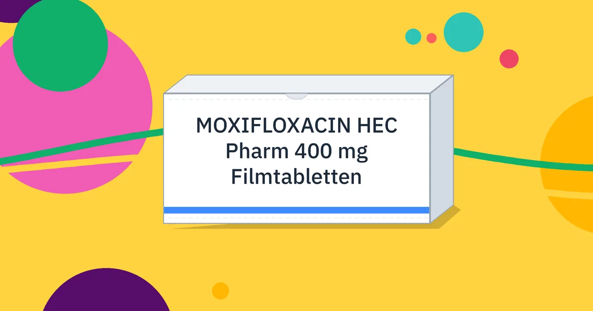 Symbolbild: Packung mit der Aufschrift MOXIFLOXACIN HEC Pharm 400 mg Filmtabletten (PZN 11857519) – Verfügbarkeit und Bezug in Apotheken in Frankfurt am Main