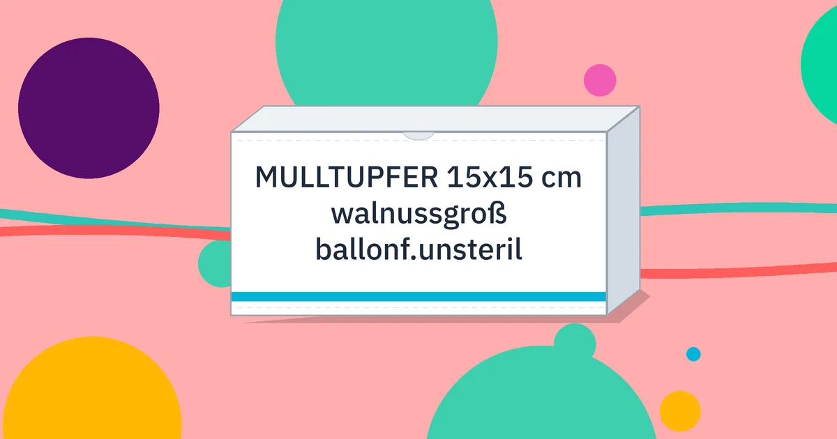 Symbolbild: Packung mit der Aufschrift MULLTUPFER 15x15 cm walnussgroß ballonf.unsteril (PZN 06963691) – Verfügbarkeit und Bezug in Apotheken in Frankfurt am Main