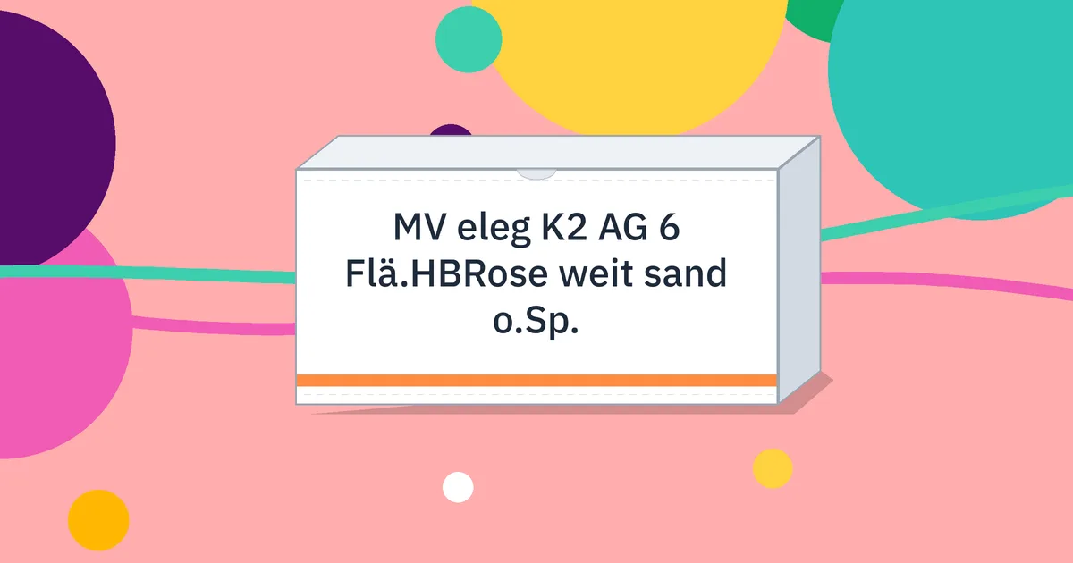 Symbolbild: Packung mit der Aufschrift MV eleg K2 AG 6 Flä.HBRose weit sand o.Sp. (PZN 18929647) – Verfügbarkeit und Bezug in Apotheken in Frankfurt am Main