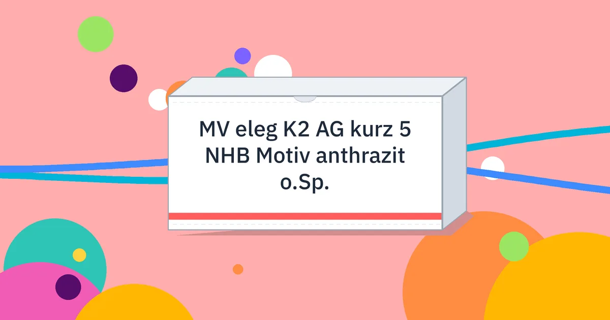 Symbolbild: Packung mit der Aufschrift MV eleg K2 AG kurz 5 NHB Motiv anthrazit o.Sp. (PZN 15707343) – Verfügbarkeit und Bezug in Apotheken in Frankfurt am Main