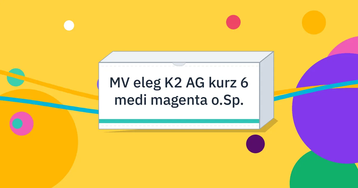 Symbolbild: Packung mit der Aufschrift MV eleg K2 AG kurz 6 medi magenta o.Sp. (PZN 14637793) – Verfügbarkeit und Bezug in Apotheken in Frankfurt am Main