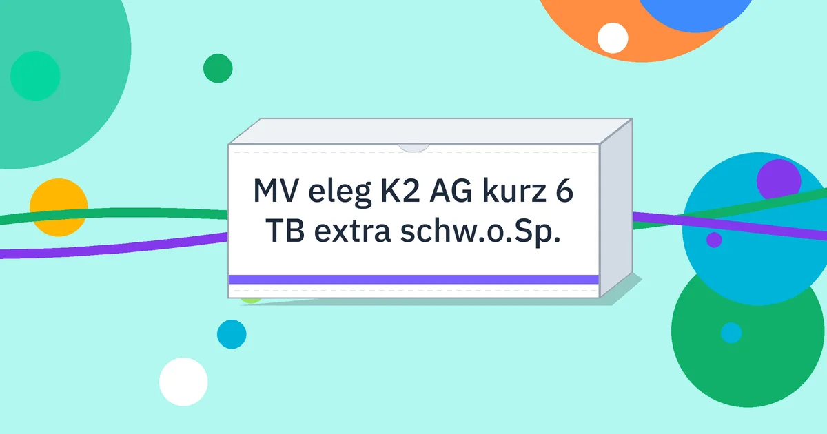 Symbolbild: Packung mit der Aufschrift MV eleg K2 AG kurz 6 TB extra schw.o.Sp. (PZN 09879554) – Verfügbarkeit und Bezug in Apotheken in Frankfurt am Main