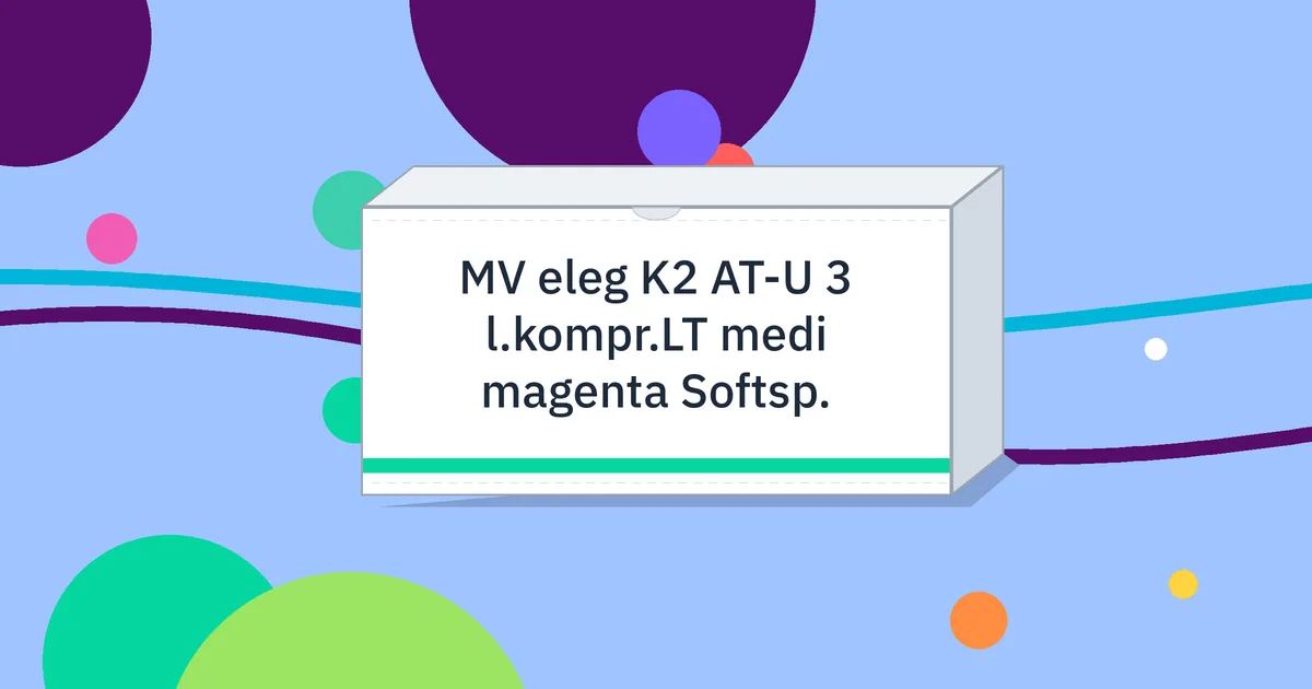 Symbolbild: Packung mit der Aufschrift MV eleg K2 AT-U 3 l.kompr.LT medi magenta Softsp. (PZN 15289845) – Verfügbarkeit und Bezug in Apotheken in Frankfurt am Main