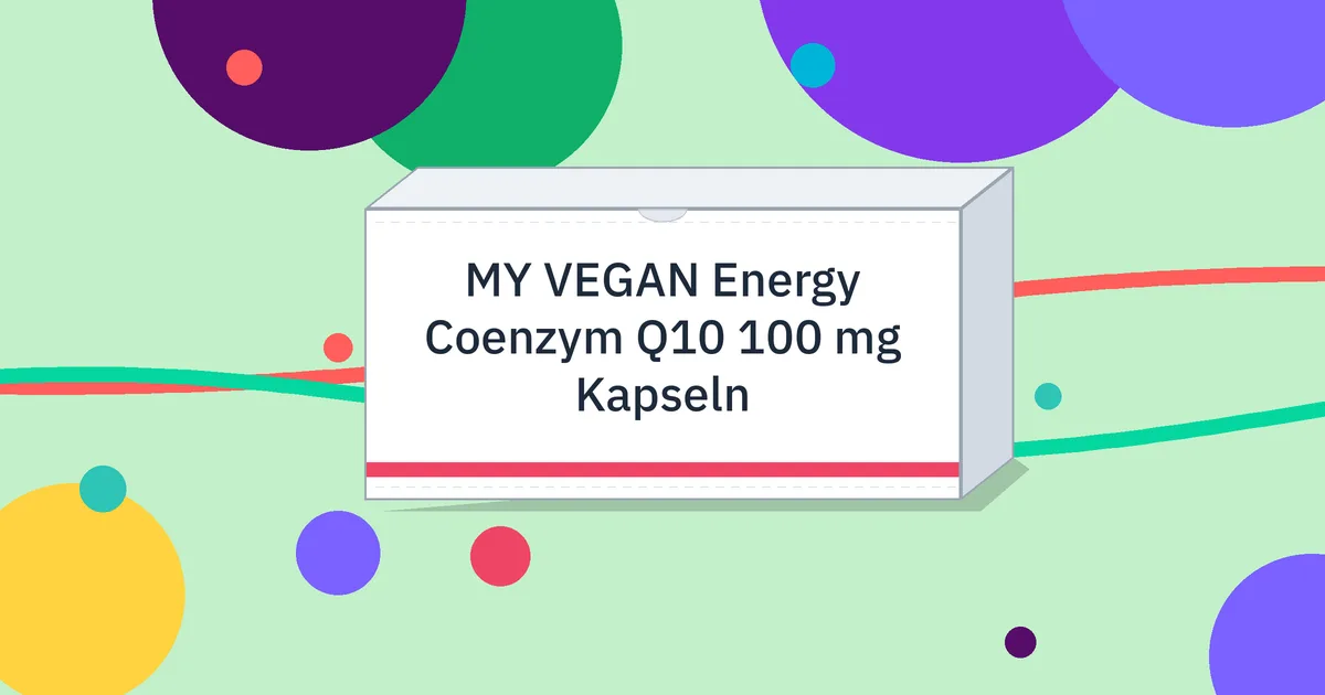 Symbolbild: Packung mit der Aufschrift MY VEGAN Energy Coenzym Q10 100 mg Kapseln (PZN 11149596) – Verfügbarkeit und Bezug in Apotheken in Frankfurt am Main