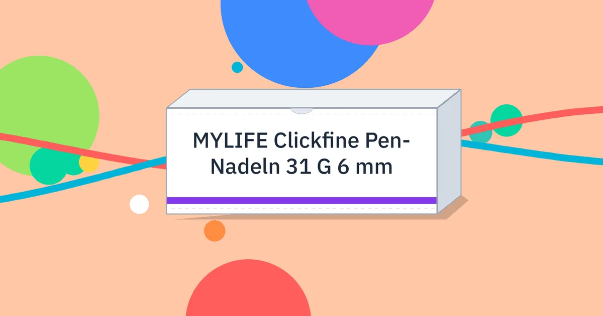 Symbolbild: Packung mit der Aufschrift MYLIFE Clickfine Pen-Nadeln 31 G 6 mm (PZN 09912576) – Verfügbarkeit und Bezug in Apotheken in Frankfurt am Main
