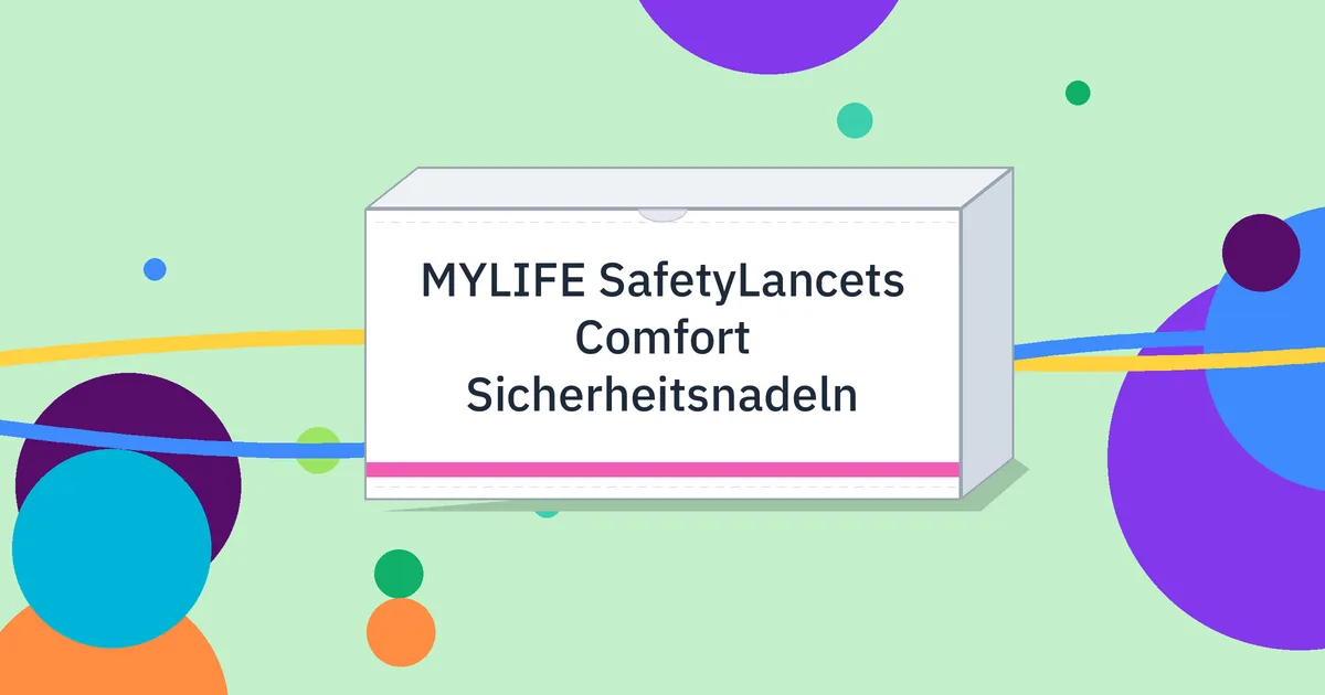 Symbolbild: Packung mit der Aufschrift MYLIFE SafetyLancets Comfort Sicherheitsnadeln (PZN 20084944) – Verfügbarkeit und Bezug in Apotheken in Frankfurt am Main