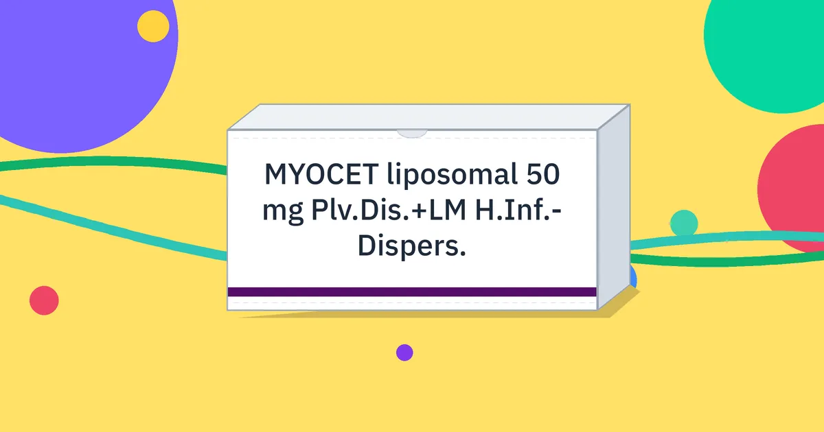 Symbolbild: Packung mit der Aufschrift MYOCET liposomal 50 mg Plv.Dis.+LM H.Inf.-Dispers. (PZN 16887488) – Verfügbarkeit und Bezug in Apotheken in Frankfurt am Main