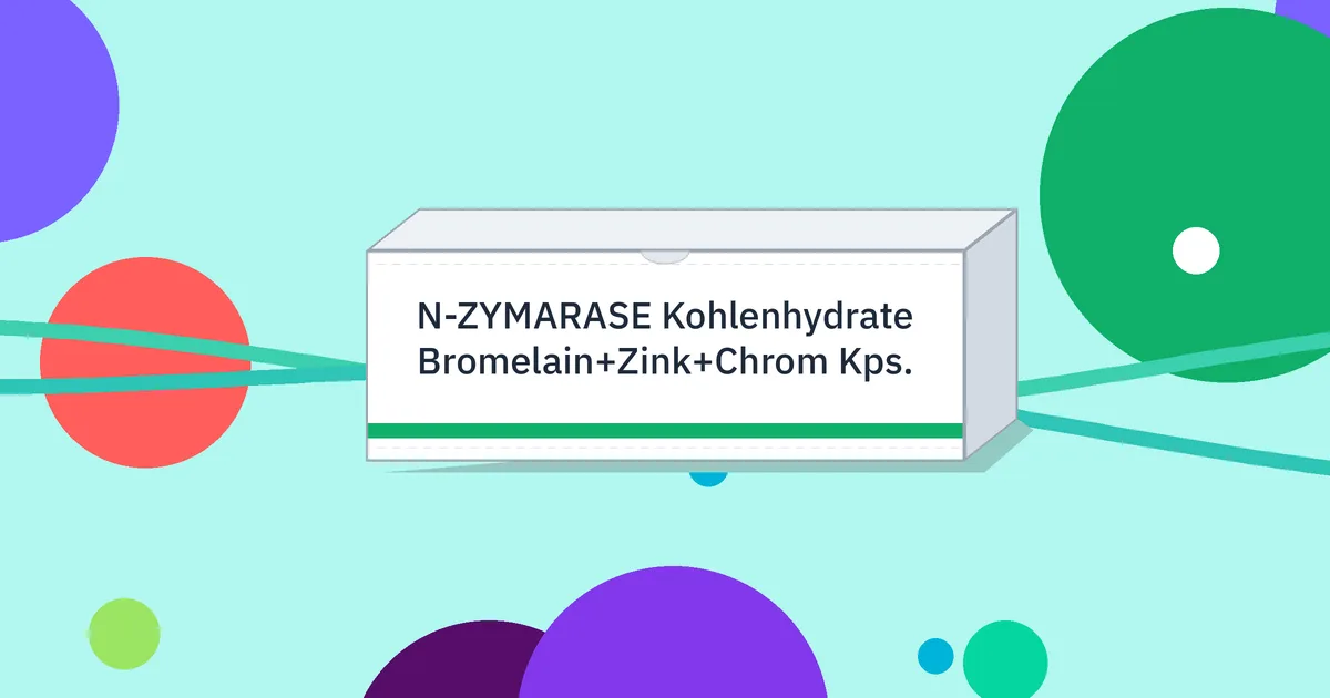 Symbolbild: Packung mit der Aufschrift N-ZYMARASE Kohlenhydrate Bromelain+Zink+Chrom Kps. (PZN 19346037) – Verfügbarkeit und Bezug in Apotheken in Frankfurt am Main