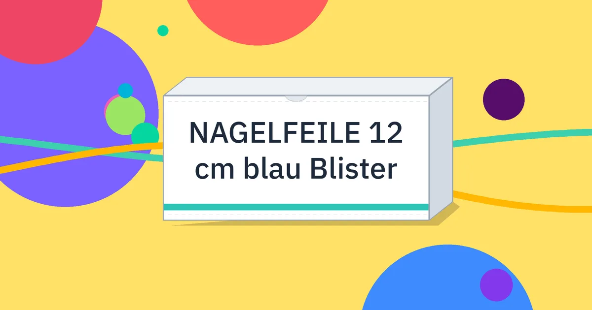 Symbolbild: Packung mit der Aufschrift NAGELFEILE 12 cm blau Blister (PZN 10349318) – Verfügbarkeit und Bezug in Apotheken in Frankfurt am Main