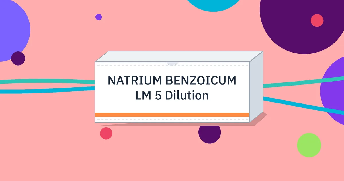 Symbolbild: Packung mit der Aufschrift NATRIUM BENZOICUM LM 5 Dilution (PZN 12959713) – Verfügbarkeit und Bezug in Apotheken in Frankfurt am Main