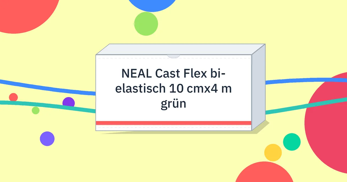 Symbolbild: Packung mit der Aufschrift NEAL Cast Flex bi-elastisch 10 cmx4 m grün (PZN 19530798) – Verfügbarkeit und Bezug in Apotheken in Frankfurt am Main