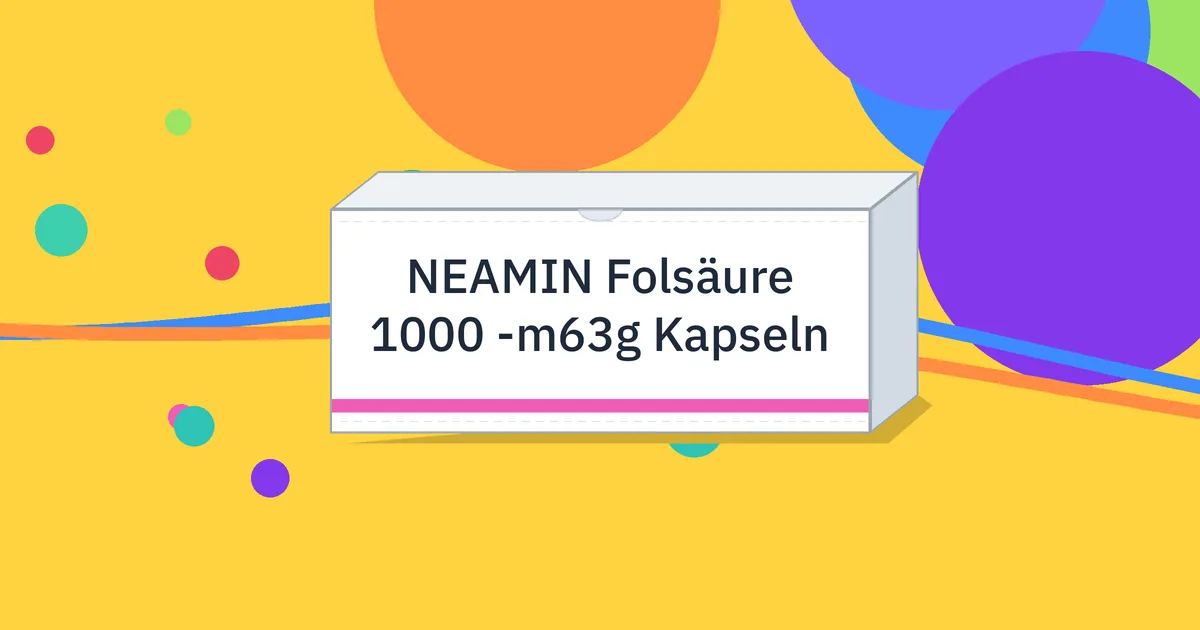 Symbolbild: Packung mit der Aufschrift NEAMIN Folsäure 1000 -m63g Kapseln (PZN 12649444) – Verfügbarkeit und Bezug in Apotheken in Frankfurt am Main