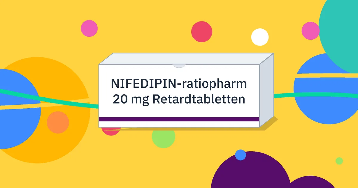 Symbolbild: Packung mit der Aufschrift NIFEDIPIN-ratiopharm 20 mg Retardtabletten (PZN 07097528) – Verfügbarkeit und Bezug in Apotheken in Frankfurt am Main