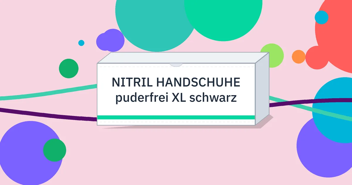 Symbolbild: Packung mit der Aufschrift NITRIL HANDSCHUHE puderfrei XL schwarz (PZN 09617311) – Verfügbarkeit und Bezug in Apotheken in Frankfurt am Main