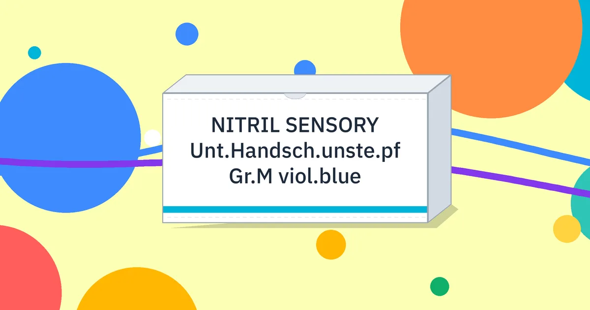 Symbolbild: Packung mit der Aufschrift NITRIL SENSORY Unt.Handsch.unste.pf Gr.M viol.blue (PZN 16925131) – Verfügbarkeit und Bezug in Apotheken in Frankfurt am Main