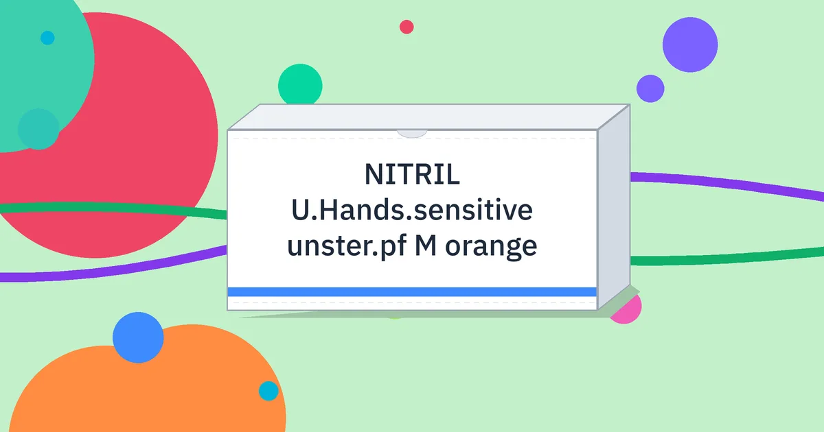 Symbolbild: Packung mit der Aufschrift NITRIL U.Hands.sensitive unster.pf M orange (PZN 11306819) – Verfügbarkeit und Bezug in Apotheken in Frankfurt am Main