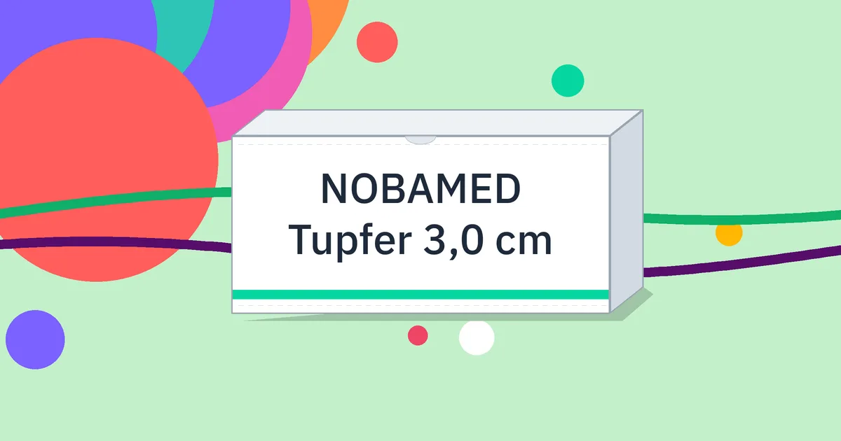 Symbolbild: Packung mit der Aufschrift NOBAMED Tupfer 3,0 cm (PZN 16029112) – Verfügbarkeit und Bezug in Apotheken in Frankfurt am Main