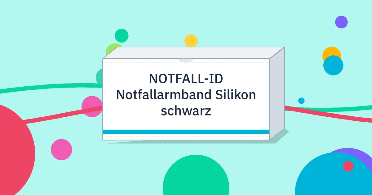 Symbolbild: Packung mit der Aufschrift NOTFALL-ID Notfallarmband Silikon schwarz (PZN 16203538) – Verfügbarkeit und Bezug in Apotheken in Frankfurt am Main