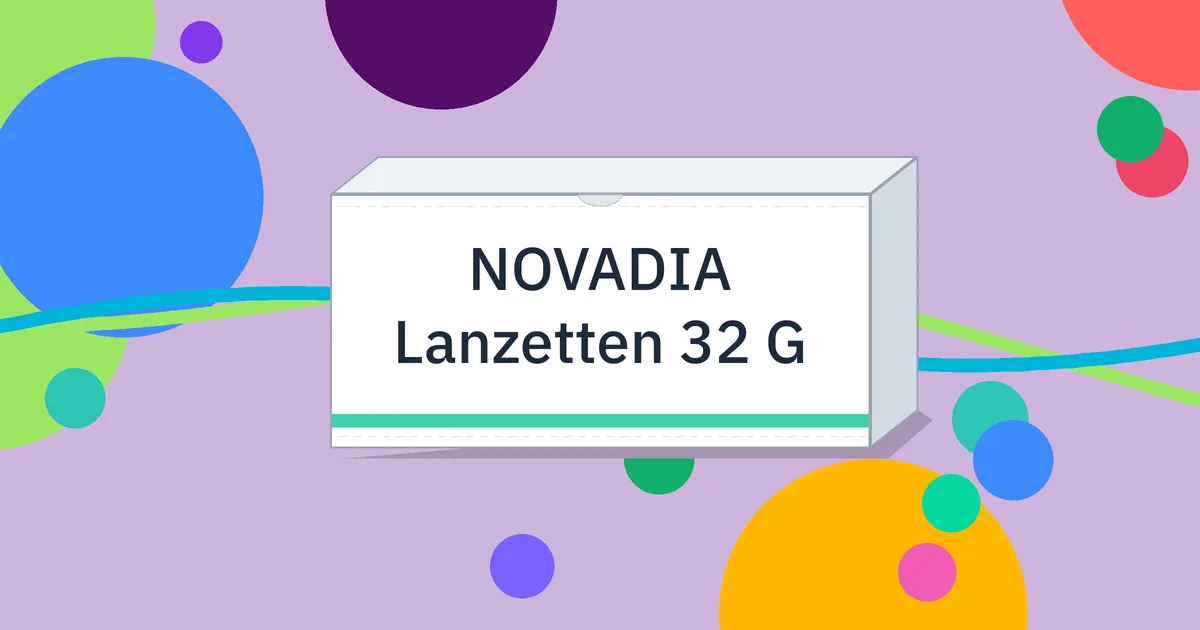 Symbolbild: Packung mit der Aufschrift NOVADIA Lanzetten 32 G (PZN 13715864) – Verfügbarkeit und Bezug in Apotheken in Frankfurt am Main