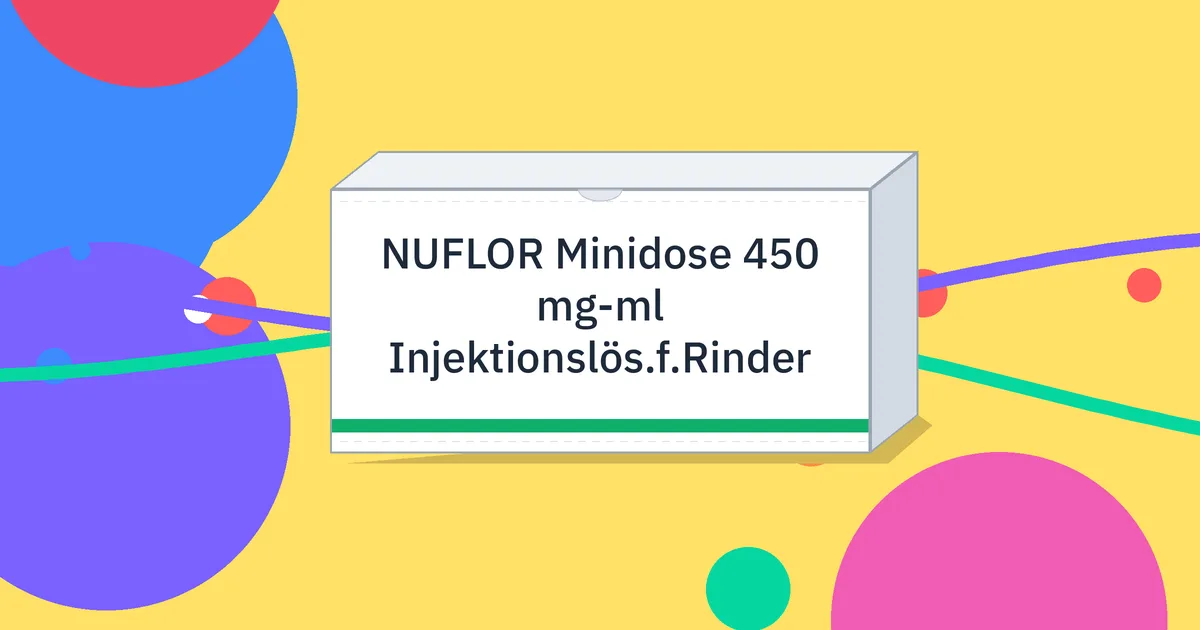 Symbolbild: Packung mit der Aufschrift NUFLOR Minidose 450 mg-ml Injektionslös.f.Rinder (PZN 07324421) – Verfügbarkeit und Bezug in Apotheken in Frankfurt am Main