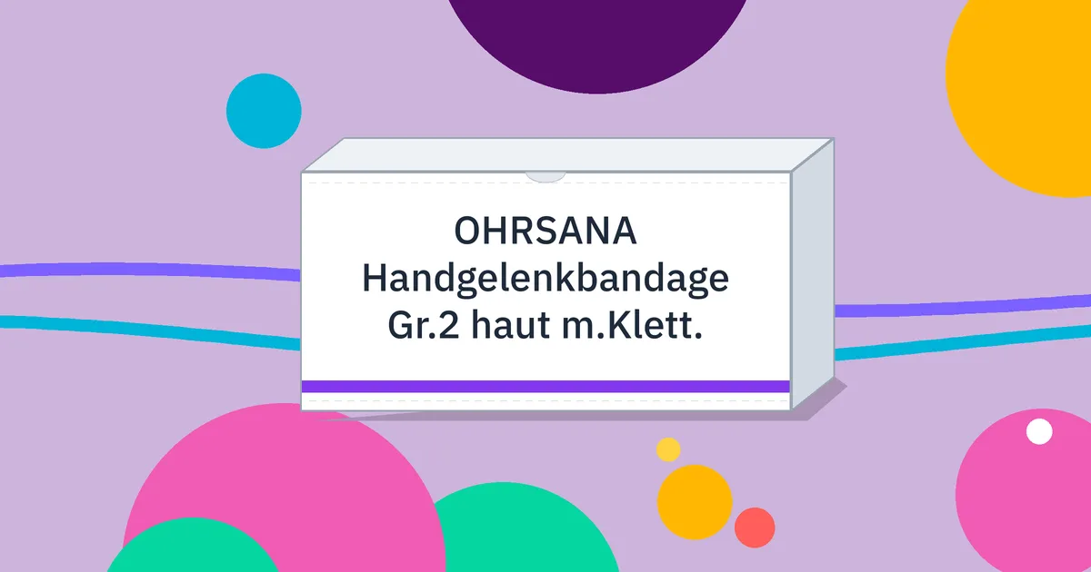 Symbolbild: Packung mit der Aufschrift OHRSANA Handgelenkbandage Gr.2 haut m.Klett. (PZN 02670035) – Verfügbarkeit und Bezug in Apotheken in Frankfurt am Main