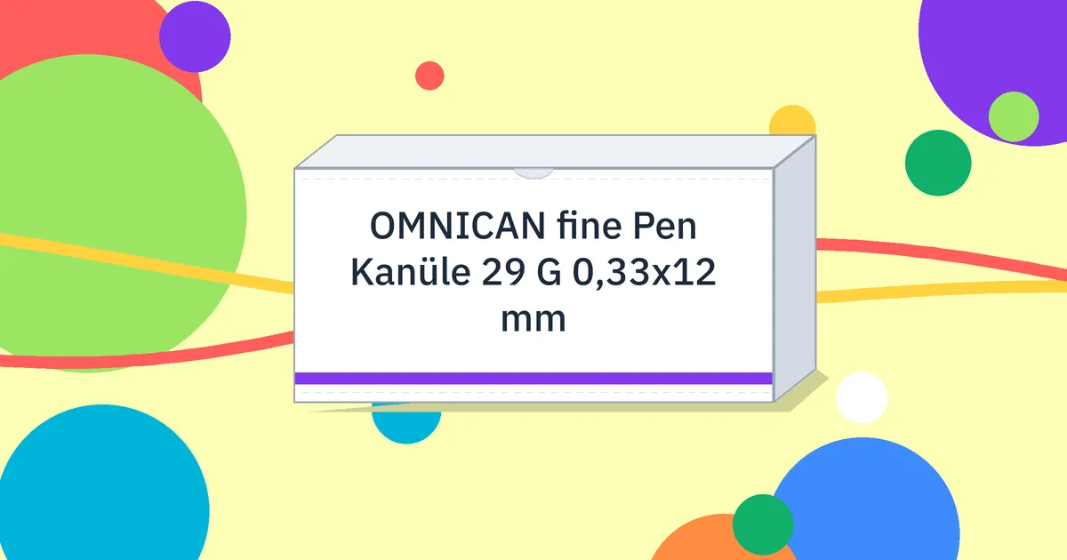 Symbolbild: Packung mit der Aufschrift OMNICAN fine Pen Kanüle 29 G 0,33x12 mm (PZN 07328488) – Verfügbarkeit und Bezug in Apotheken in Frankfurt am Main