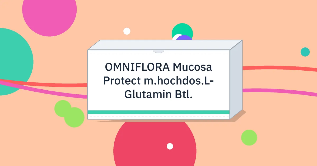 Symbolbild: Packung mit der Aufschrift OMNIFLORA Mucosa Protect m.hochdos.L-Glutamin Btl. (PZN 20367518) – Verfügbarkeit und Bezug in Apotheken in Frankfurt am Main