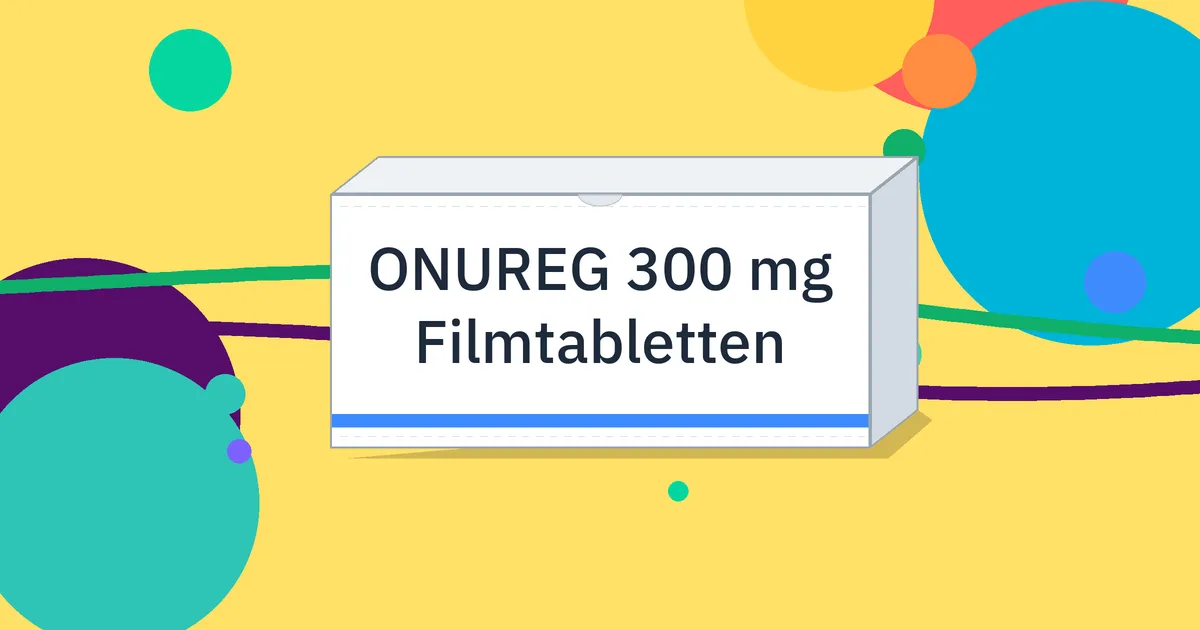 Symbolbild: Packung mit der Aufschrift ONUREG 300 mg Filmtabletten (PZN 19457831) – Verfügbarkeit und Bezug in Apotheken in Frankfurt am Main