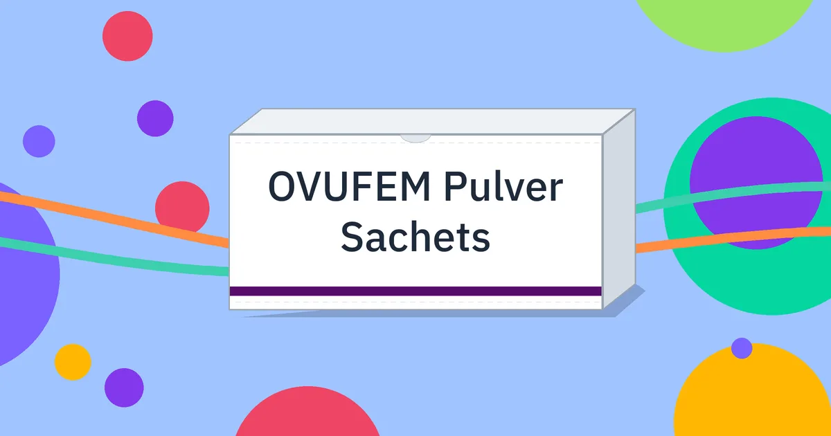 Symbolbild: Packung mit der Aufschrift OVUFEM Pulver Sachets (PZN 18398026) – Verfügbarkeit und Bezug in Apotheken in Frankfurt am Main