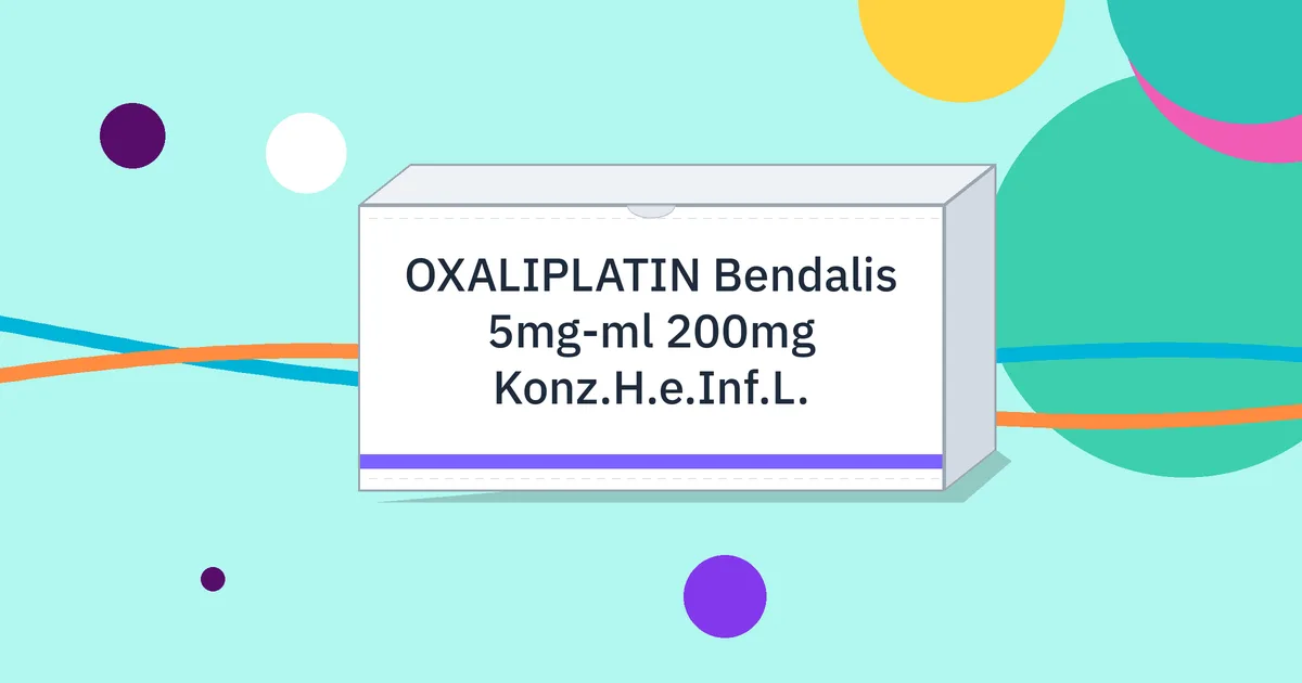 Symbolbild: Packung mit der Aufschrift OXALIPLATIN Bendalis 5mg-ml 200mg Konz.H.e.Inf.L. (PZN 09753994) – Verfügbarkeit und Bezug in Apotheken in Frankfurt am Main